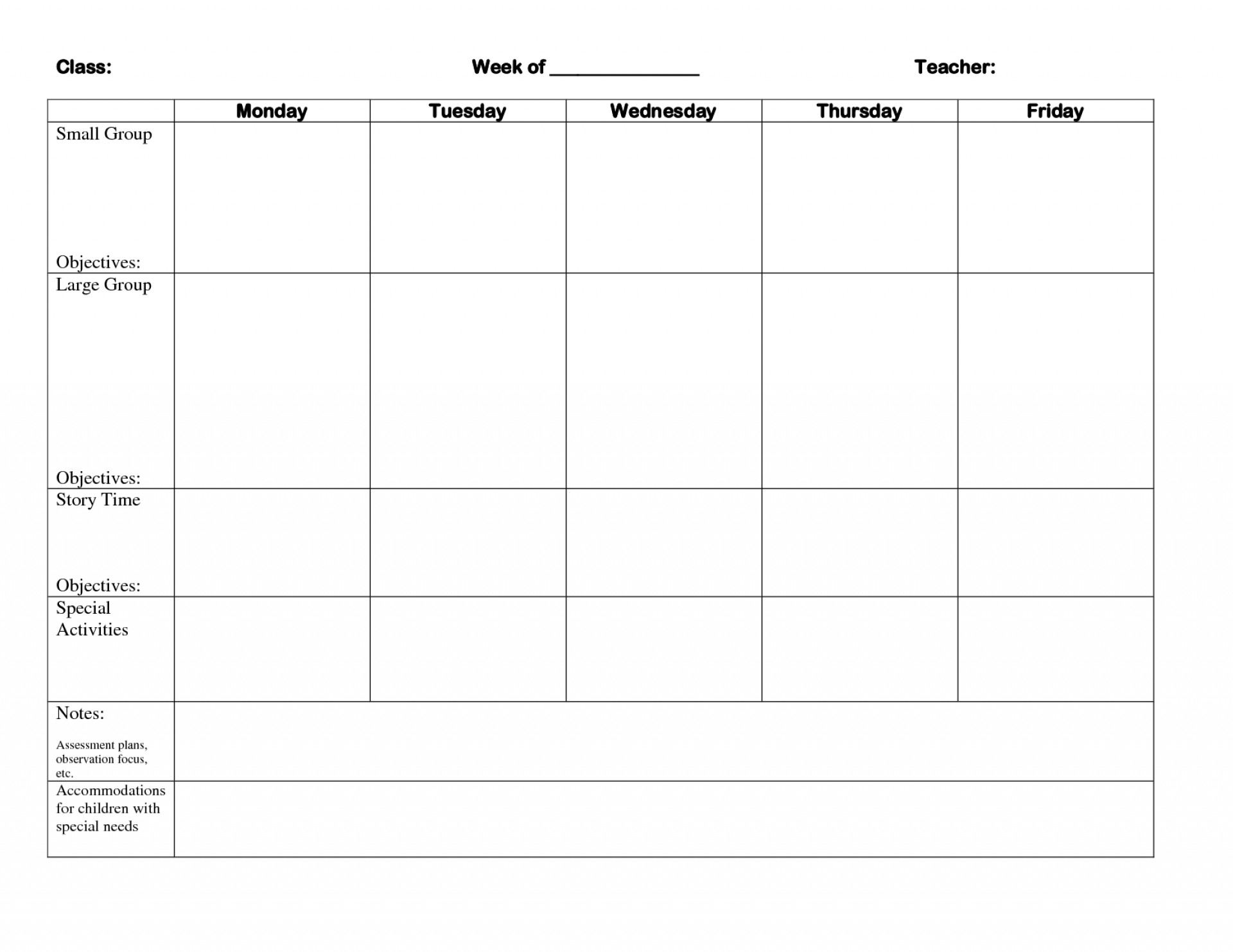 Printable Infant Lesson Plan Template Printable Templates