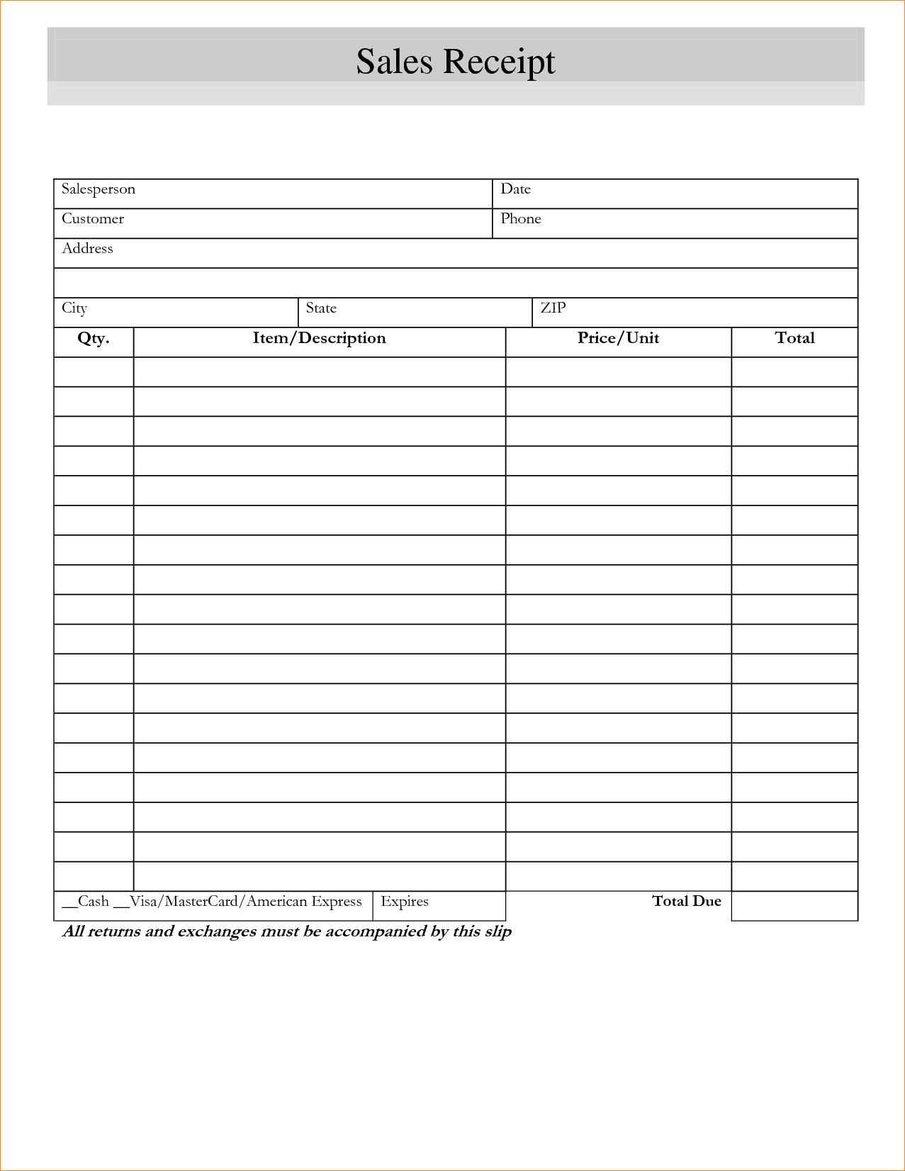Printable Sales Receipt