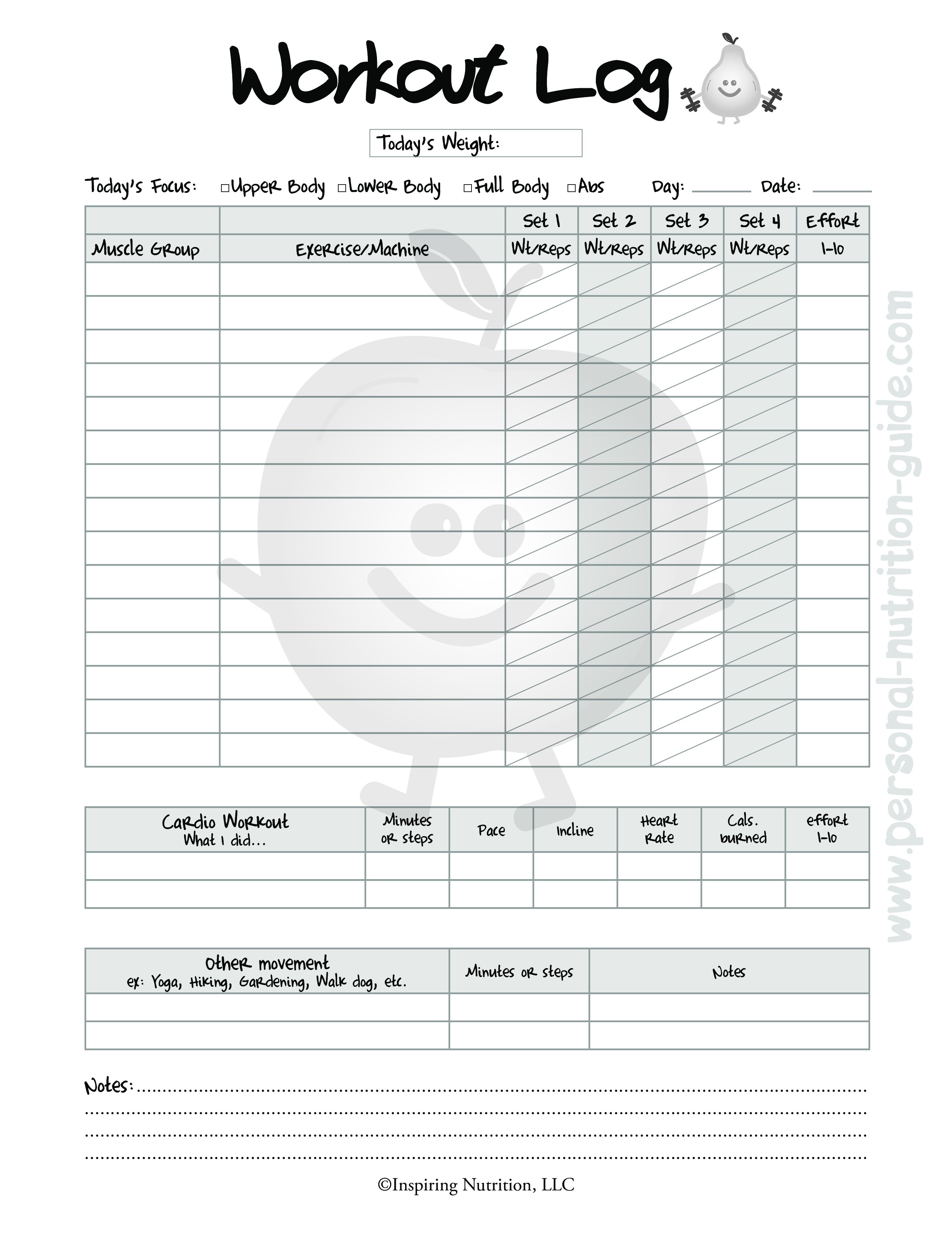 Free Printable Workout Log Template Free Printable