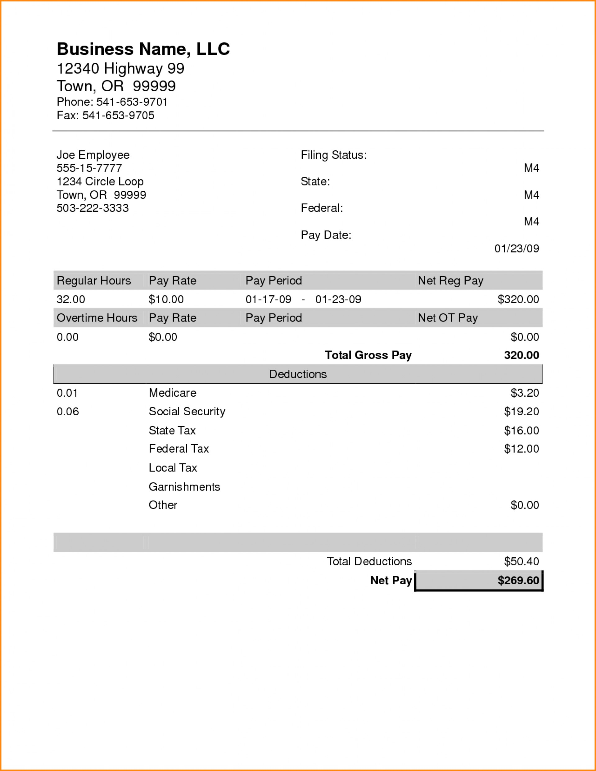 Pay Stub Template Word Document Professional Template iezPicz Web 