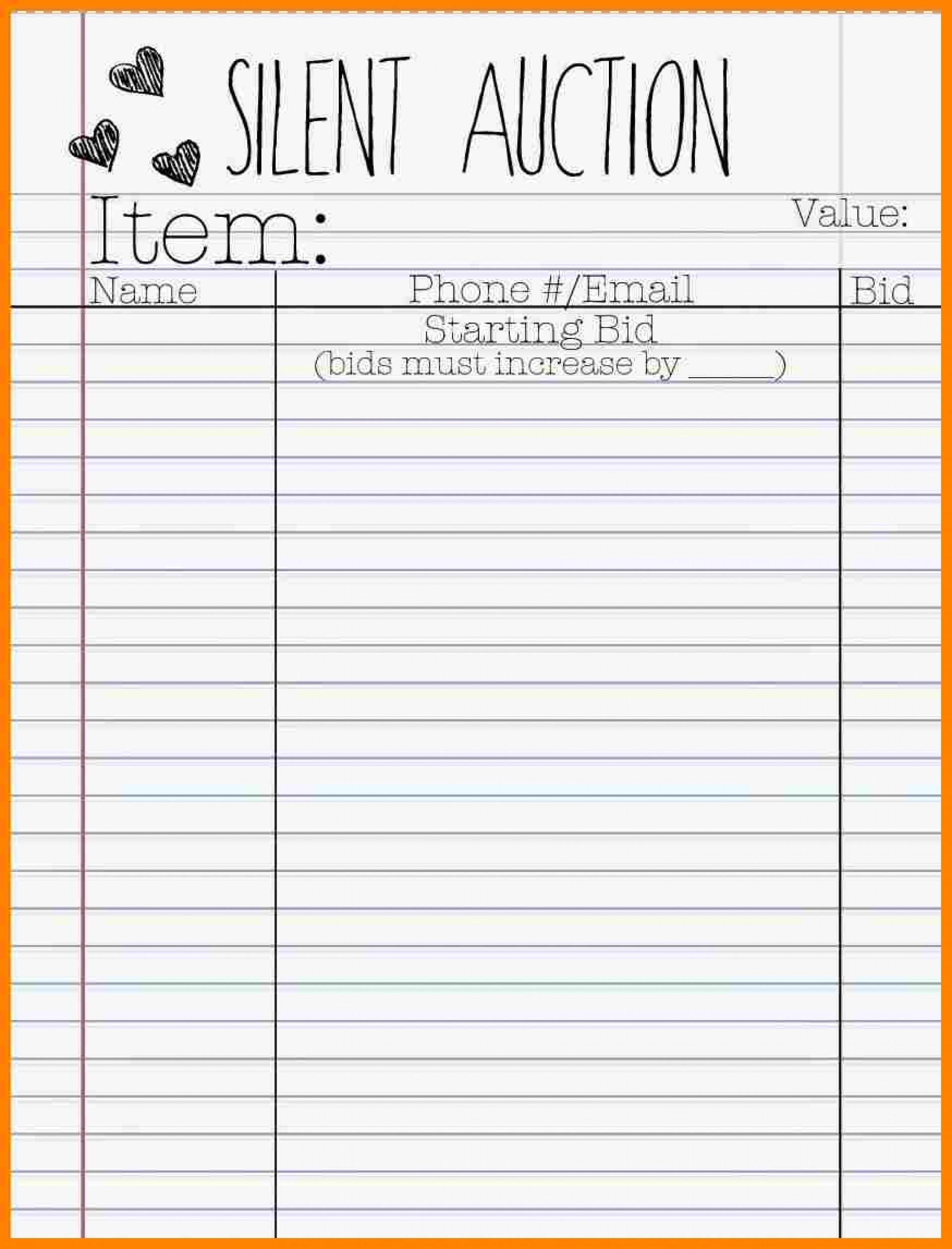 Auction Bid Sheets Printable Printable World Holiday