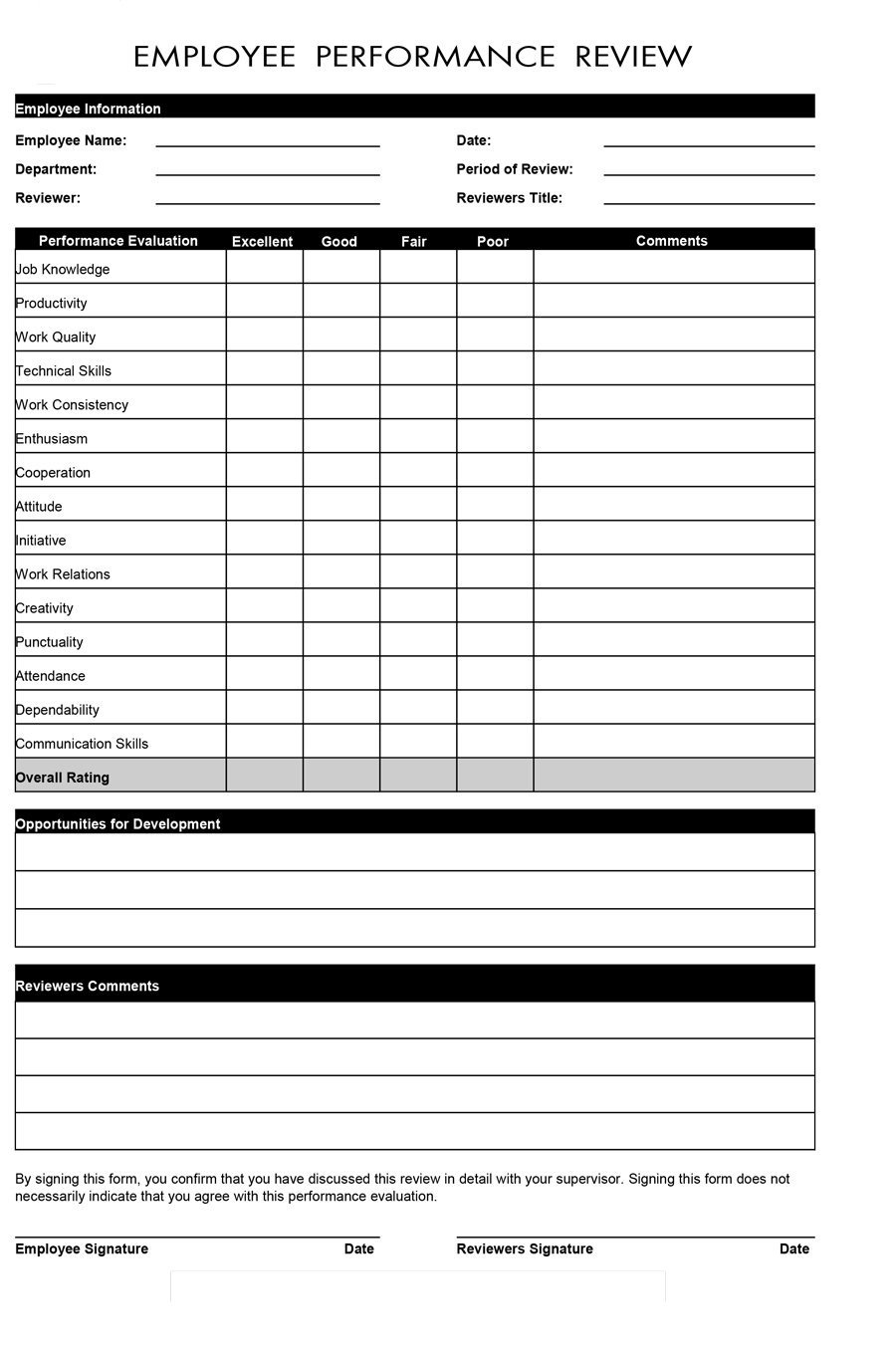Free Printable Employee Evaluation Form Printable Forms Free Online