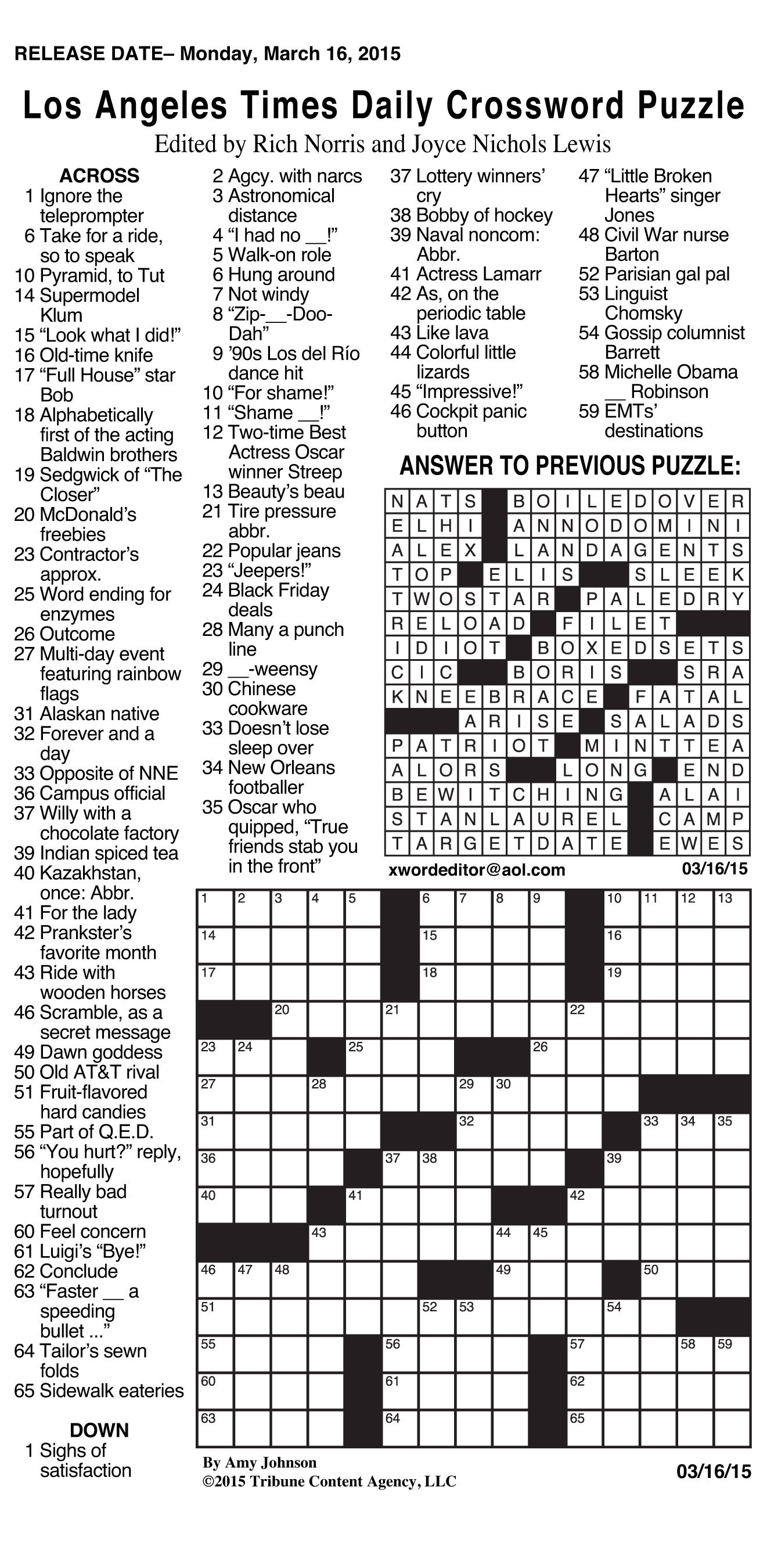Printable Newspaper Crossword Puzzles For Free Free Printable