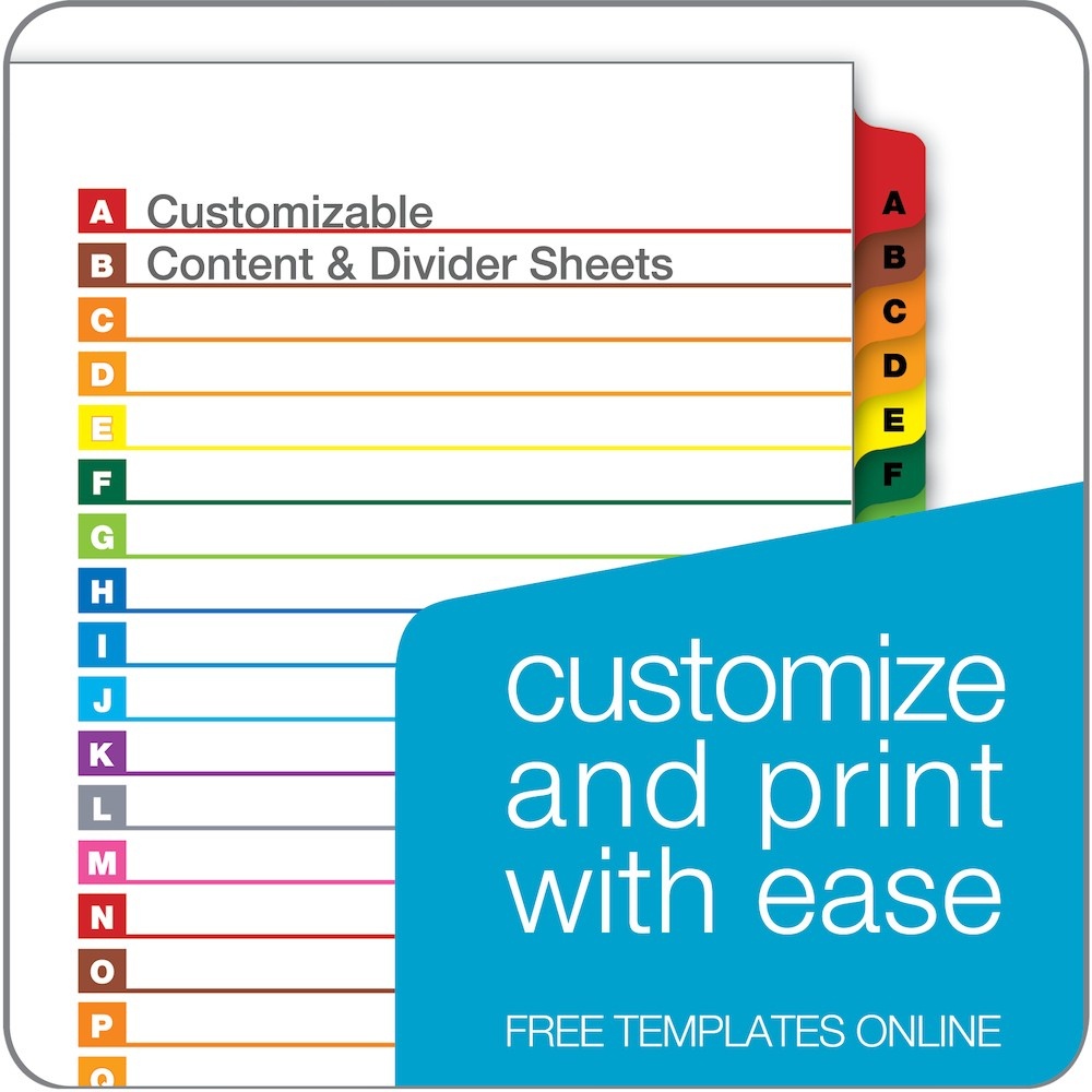 Cardinal Onestep Printable Table Of Contents Dividers A Z White Free Printable Table Of