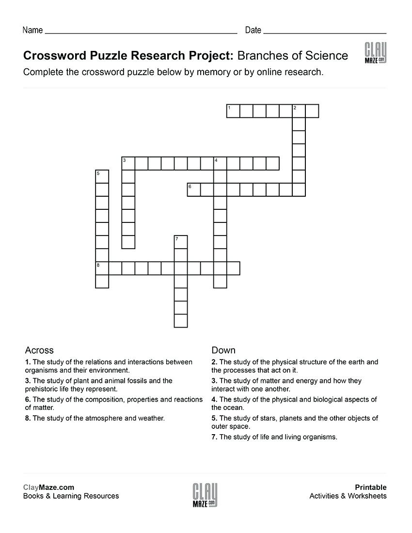 Free Printable Science Crossword Puzzles Free Printable