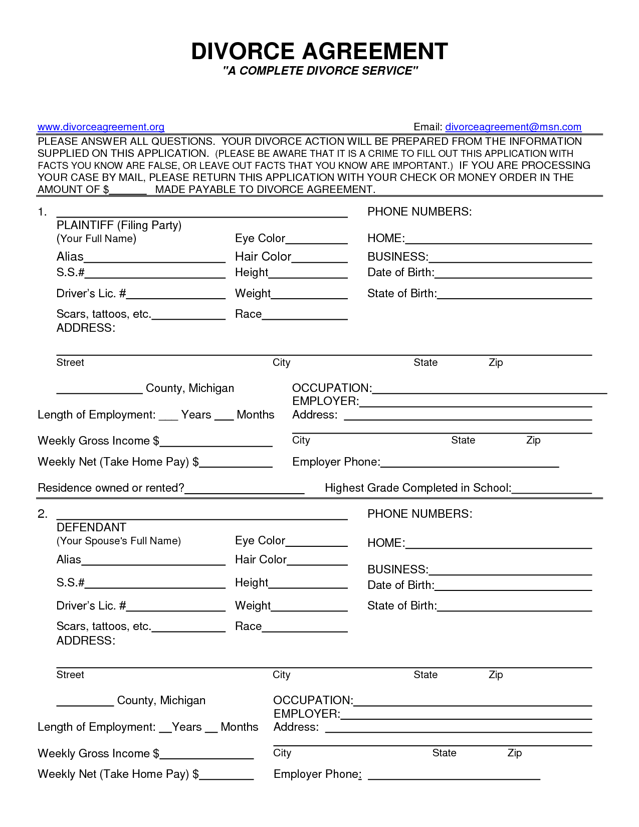 Free Printable Divorce Papers For Illinois Free Printable