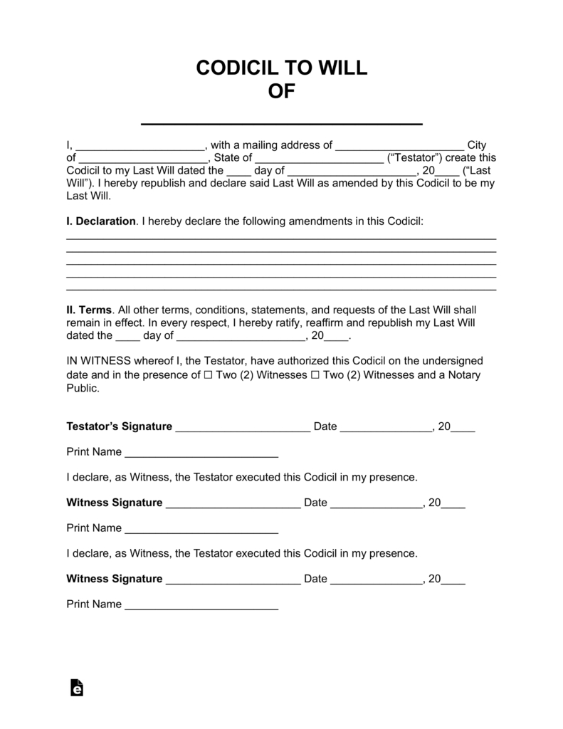 How To Write A Codicil With Sample Codicil Wikihow Free Printable 
