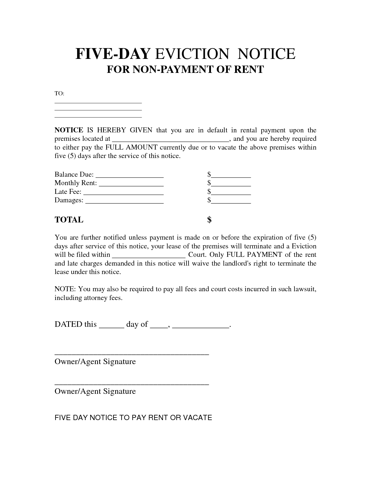 Tennessee 3 Day Notice To Quit Form Illegal Behavior Eforms Free 