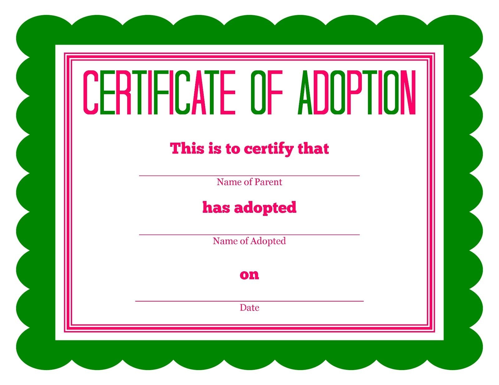 Free Printable Adoption Certificate Free Printable