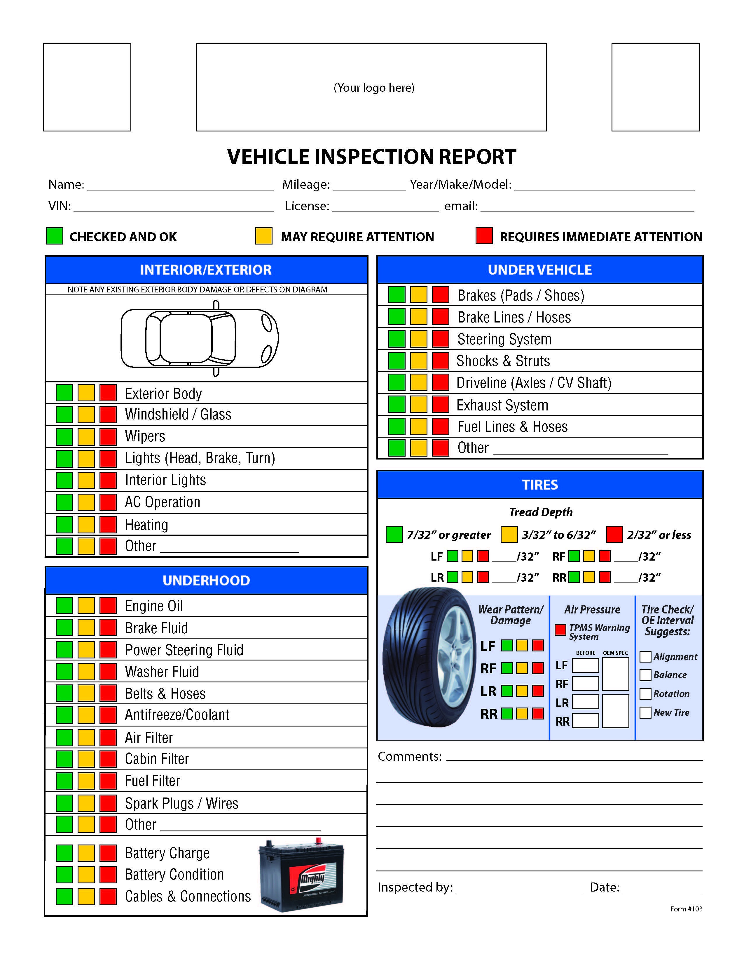Free Printable Vehicle Inspection Form Free Printable