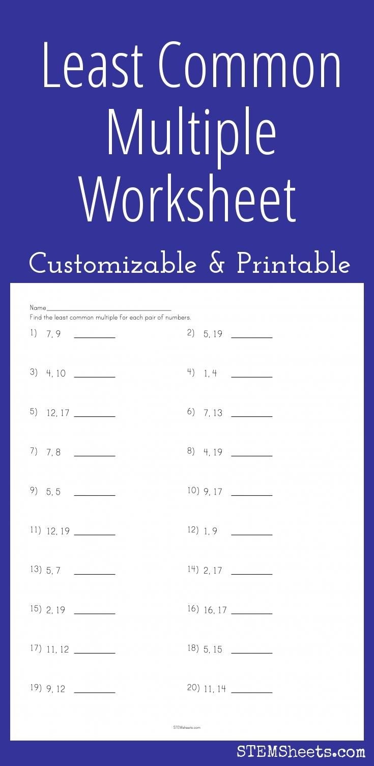 Least Common Multiples Worksheet