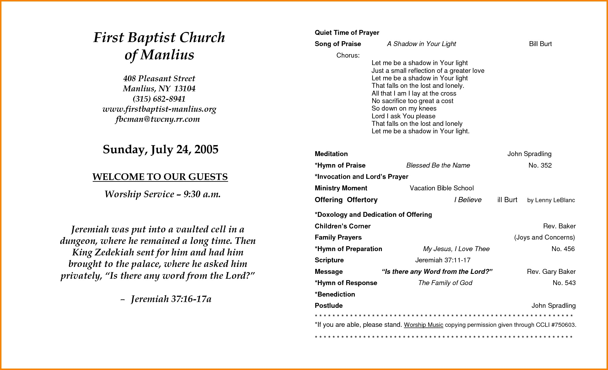 Sample Church Anniversary Program Outline