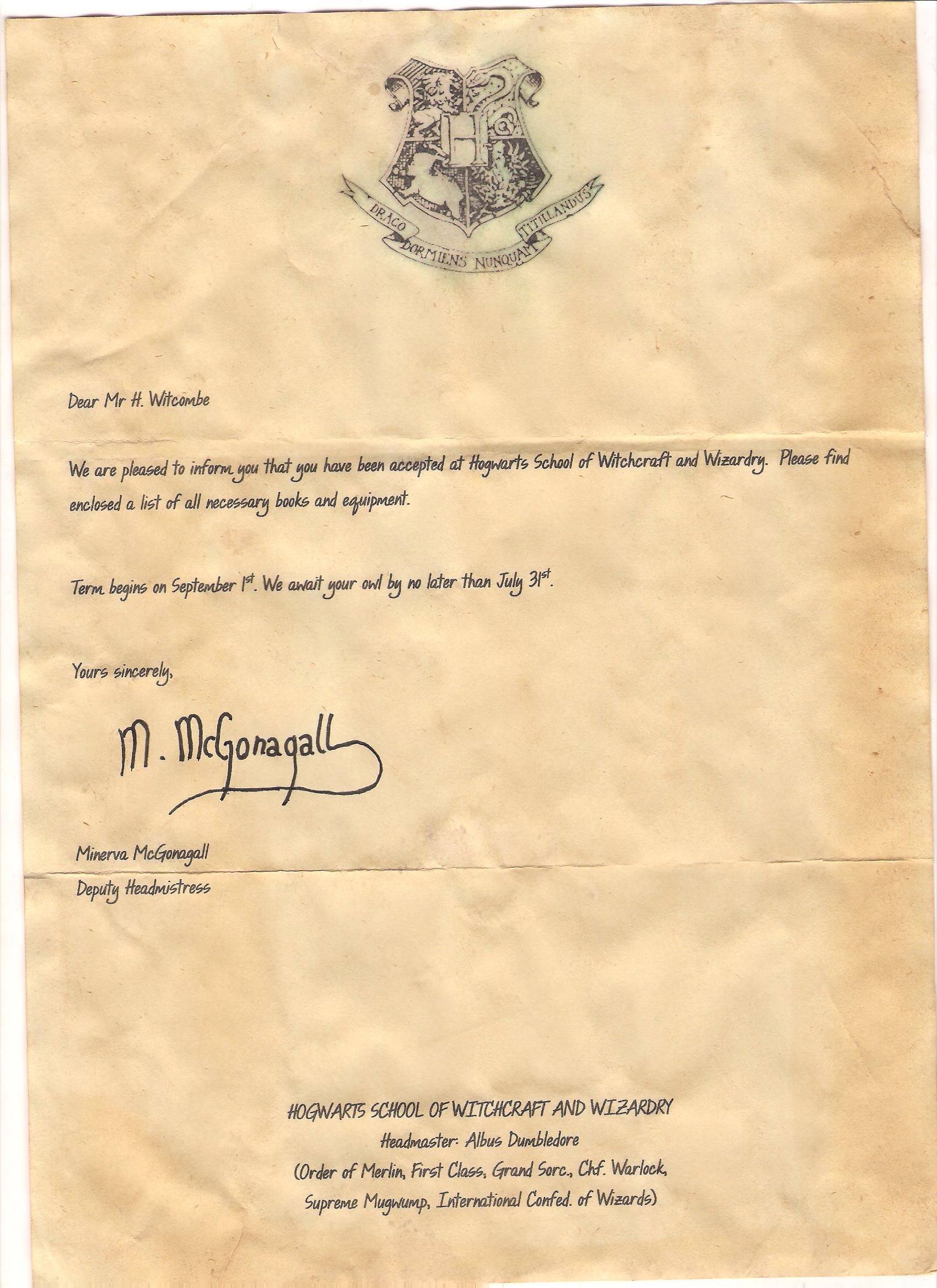 Hogwarts Acceptance Letter Printable Template Templates Printable 