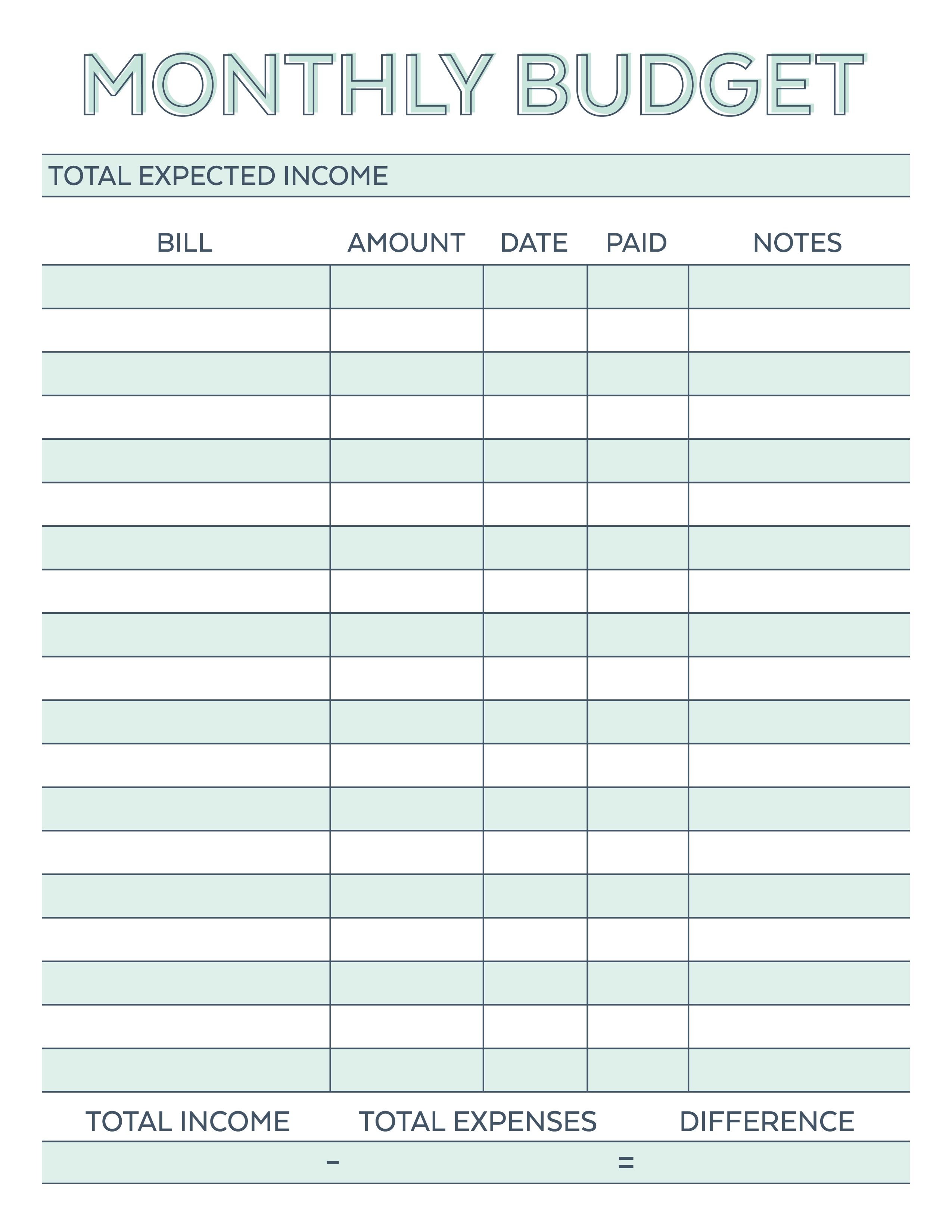 Monthly Expenses List Printable Garetcars