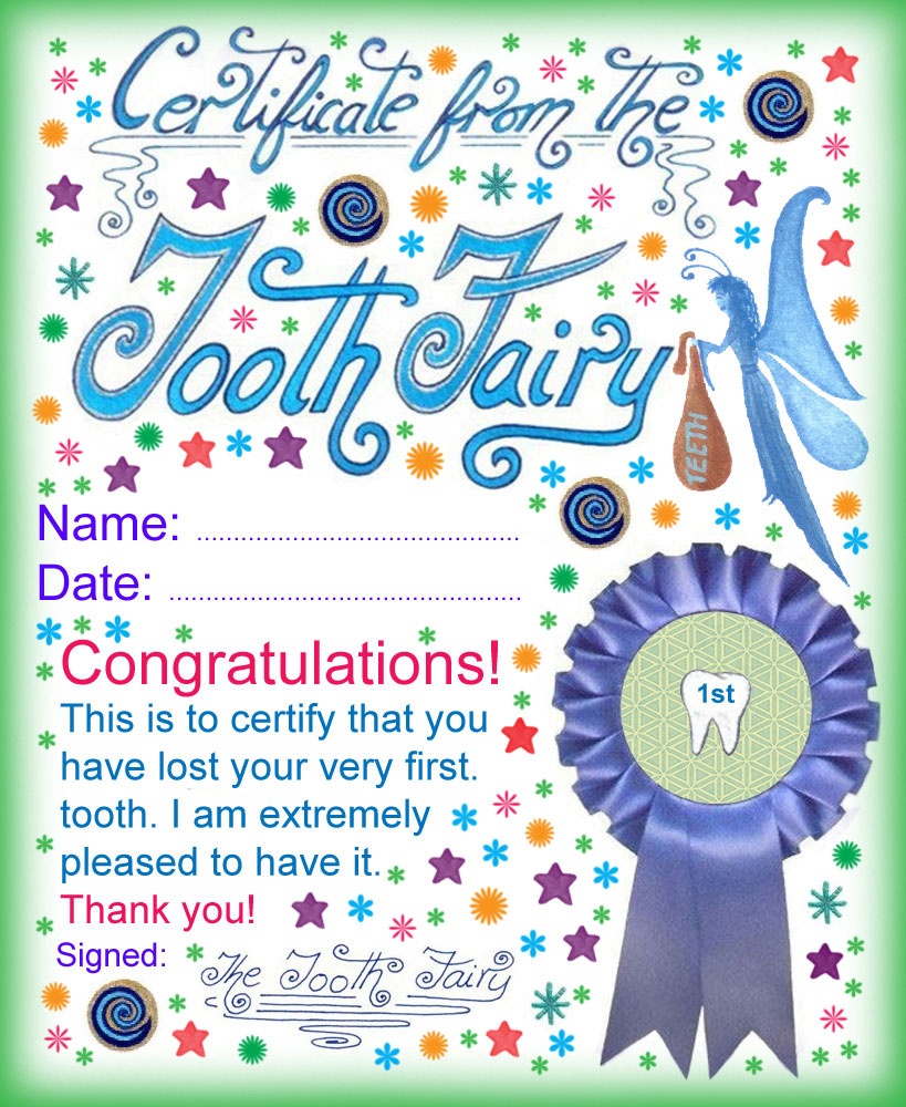 1st Free Printable Tooth Fairy Certificate