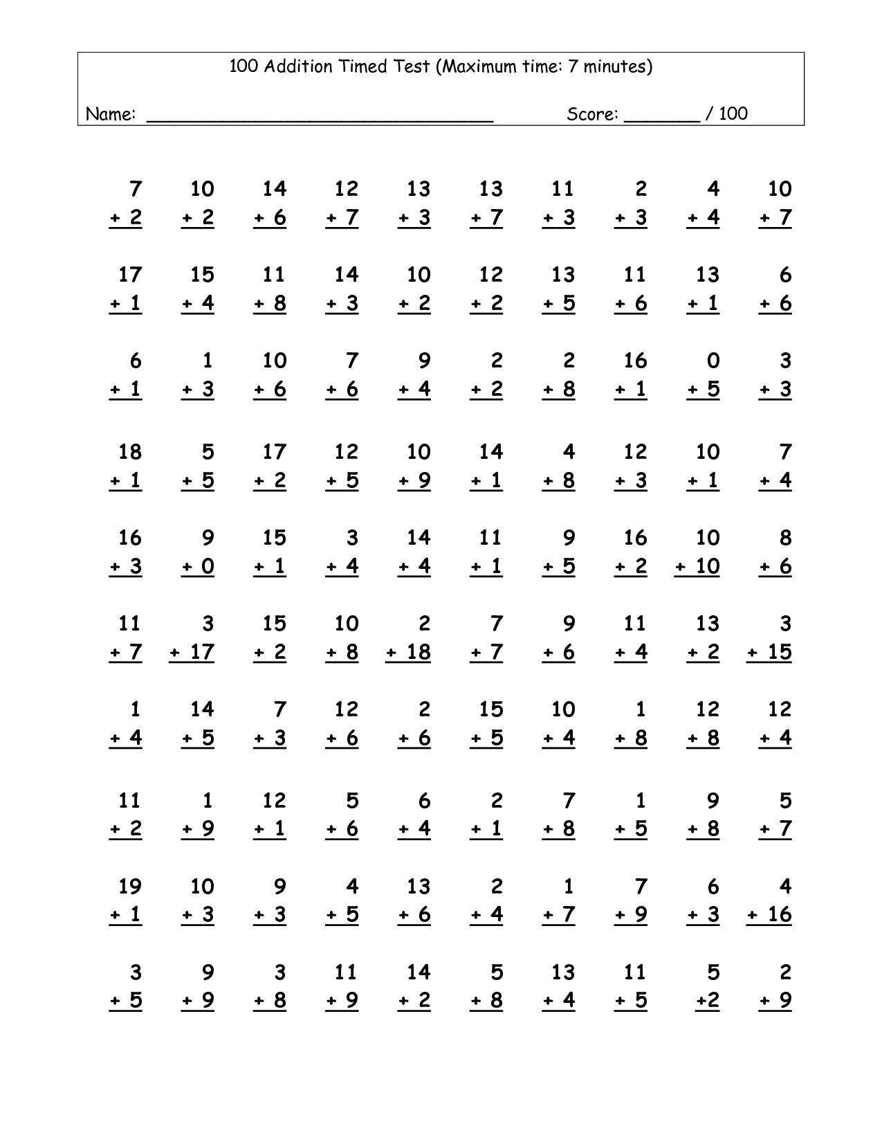 Free Printable Multiplication Worksheets 100 Problems Free Printable